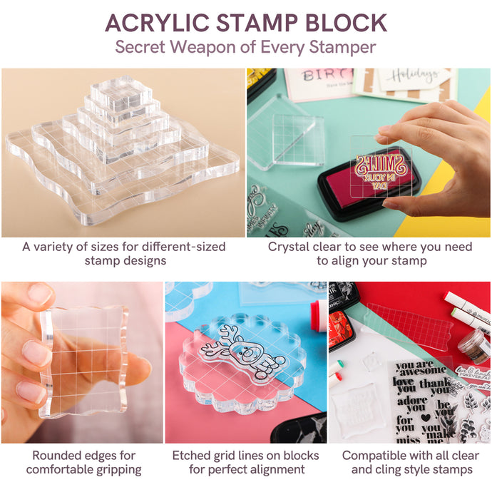 5-6Pcs/set Clear Acrylic Stamp Blocks Kit With Grid Lines Thickness 5m ...