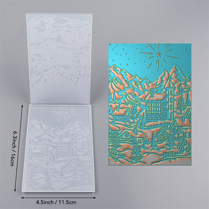 3D Embossing Folder A Very Festival Fayre Winter Village Background Fo ...