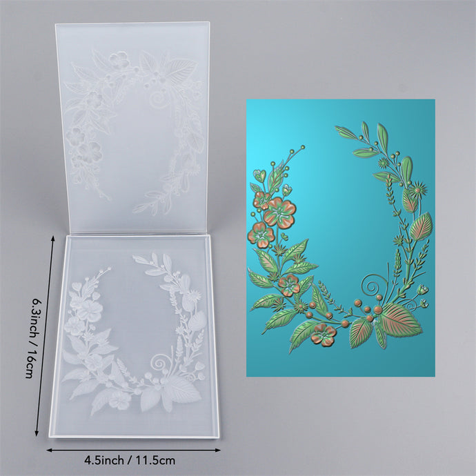 3D Embossing Folder Flower Wreath With Leaves Background For Adding Te ...
