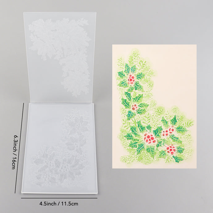 3D Embossed Folder Christmas Holly Corner Pattern Background For Card ...
